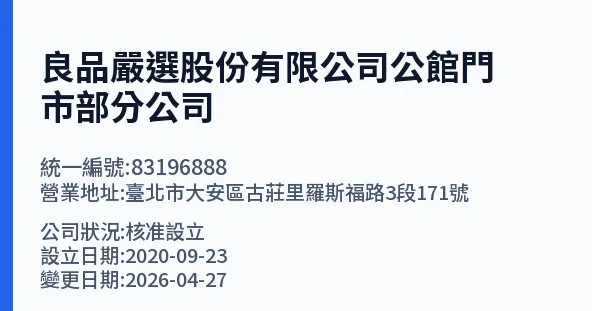 良品嚴選股份有限公司公館門市部分公司的照片-統編 83196888(臺北市) 公司登記資料與營業項目詳細圖表