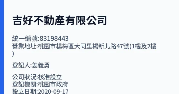 吉好不動產有限公司的照片-統編 83198443(桃園市) 公司登記資料與營業項目詳細圖表