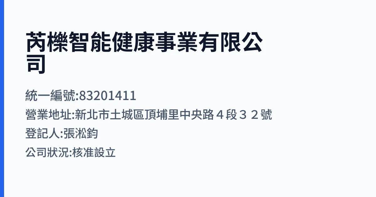 芮櫟智能健康事業有限公司 - 統編 83201411(新北市) 公司登記資料與營業項目詳細圖表