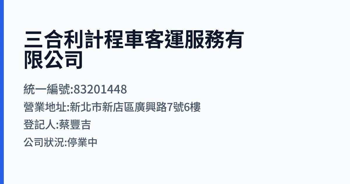 三合利計程車客運服務有限公司 - 統編 83201448(新北市) 公司登記資料與營業項目詳細圖表