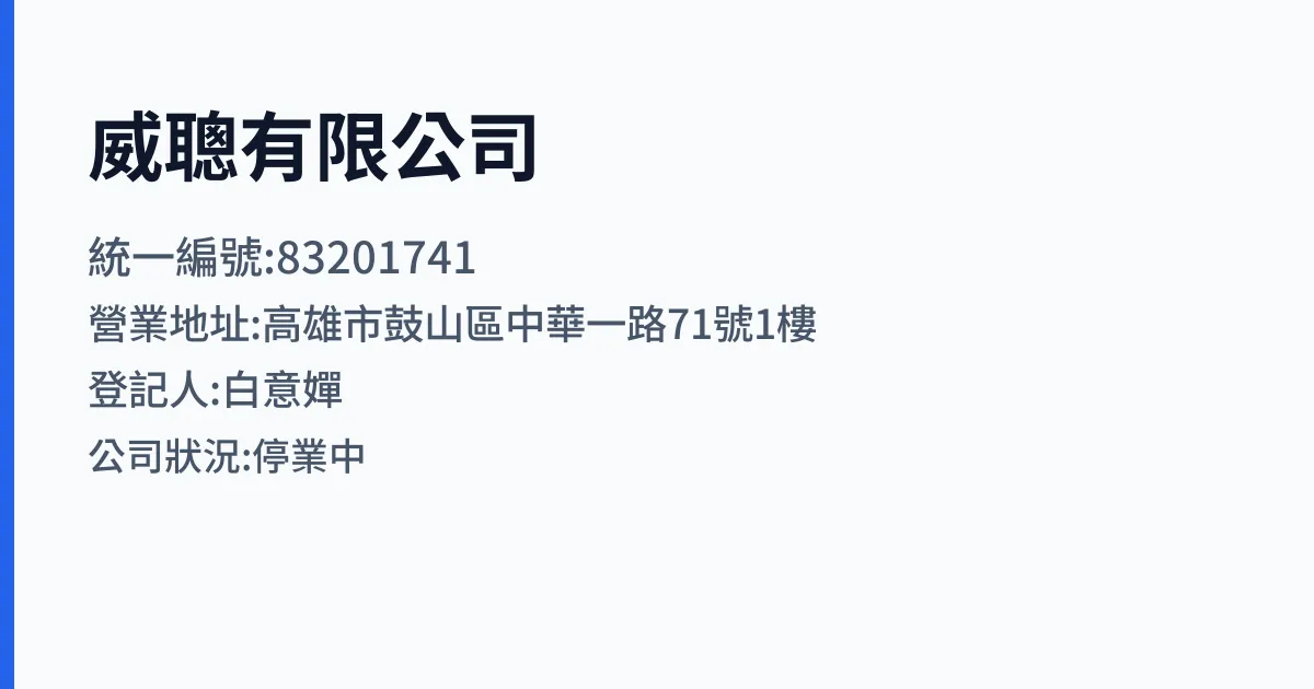 威聰有限公司 - 統編 83201741(高雄市) 公司登記資料與營業項目詳細圖表