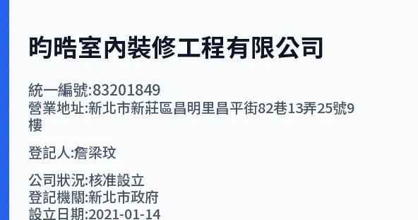 昀晧室內裝修工程有限公司的照片-統編 83201849(新北市) 公司登記資料與營業項目詳細圖表
