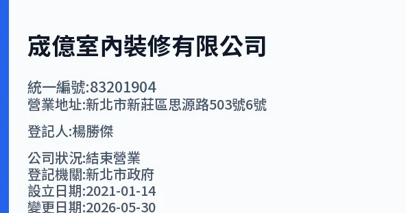 宬億室內裝修有限公司的照片-統編 83201904(新北市) 公司登記資料與營業項目詳細圖表