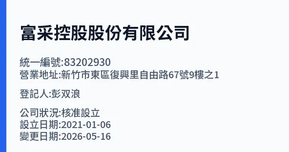 富采控股股份有限公司的照片-統編 83202930(新竹市) 公司登記資料與營業項目詳細圖表