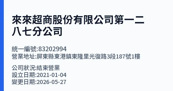 來來超商股份有限公司第一二八七分公司的照片-統編 83202994(屏東縣) 公司登記資料與營業項目詳細圖表