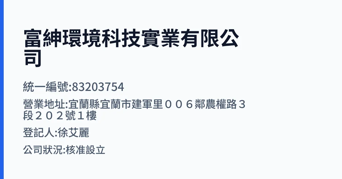 富紳環境科技實業有限公司 - 統編 83203754（宜蘭縣） 公司登記資料與營業項目詳細圖表
