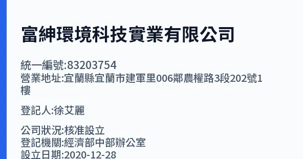 富紳環境科技實業有限公司的照片-統編 83203754(宜蘭縣) 公司登記資料與營業項目詳細圖表