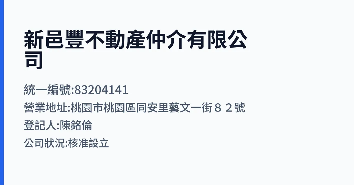 新邑豐不動產仲介有限公司 - 統編 83204141(桃園市) 公司登記資料與營業項目詳細圖表