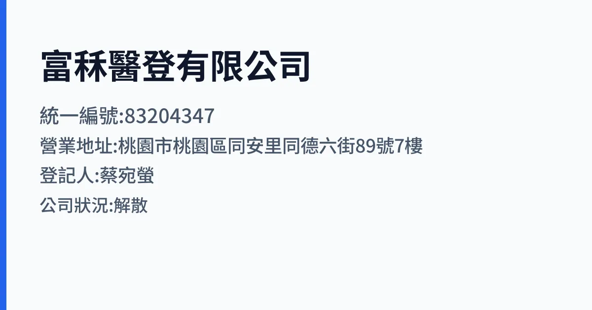 富秝醫登有限公司 - 統編 83204347(桃園市) 公司登記資料與營業項目詳細圖表