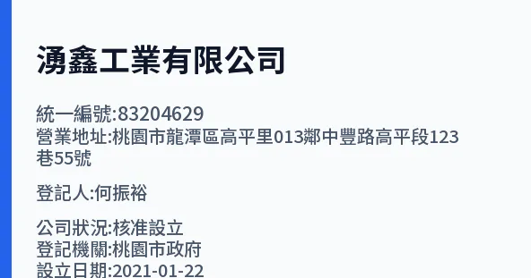 湧鑫工業有限公司的照片-統編 83204629(桃園市) 公司登記資料與營業項目詳細圖表