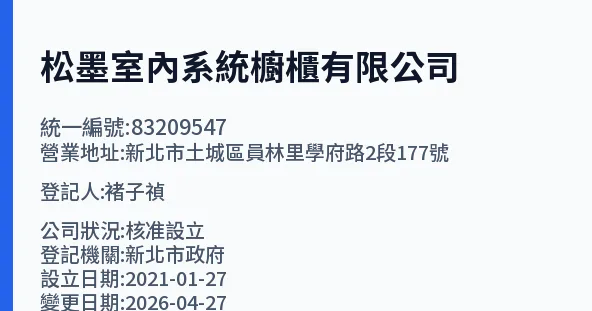 松墨室內系統櫥櫃有限公司的照片-統編 83209547(新北市) 公司登記資料與營業項目詳細圖表