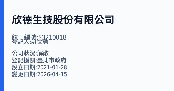欣德生技股份有限公司的照片-統編 83210018(新北市) 公司登記資料與營業項目詳細圖表