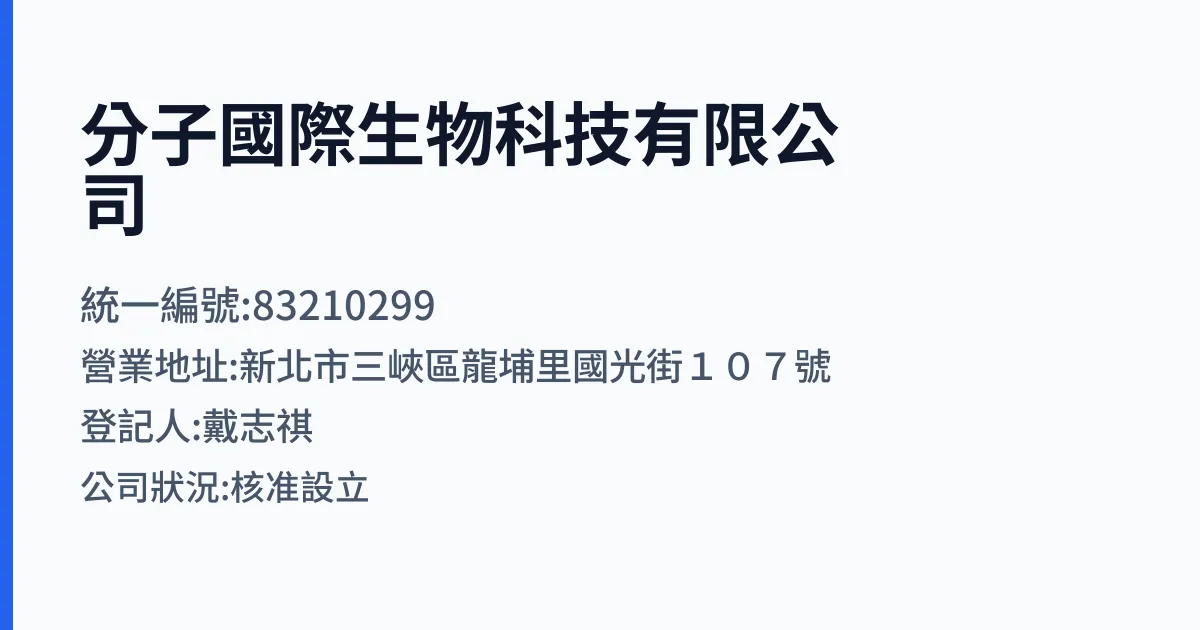 分子國際生物科技有限公司 - 統編 83210299(新北市) 公司登記資料與營業項目詳細圖表
