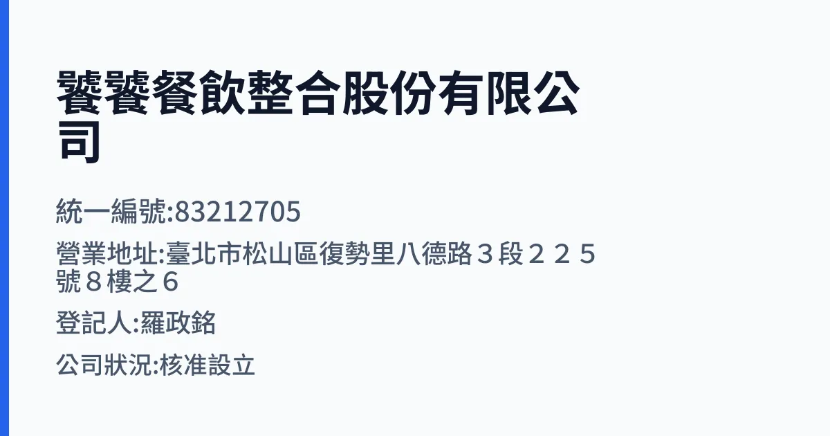 饕饕餐飲整合股份有限公司 - 統編 83212705(臺北市) 公司登記資料與營業項目詳細圖表