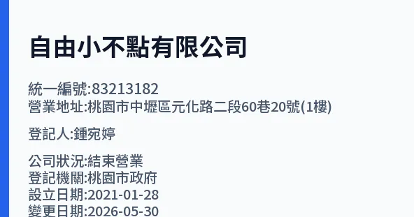 自由小不點有限公司的照片-統編 83213182(桃園市) 公司登記資料與營業項目詳細圖表