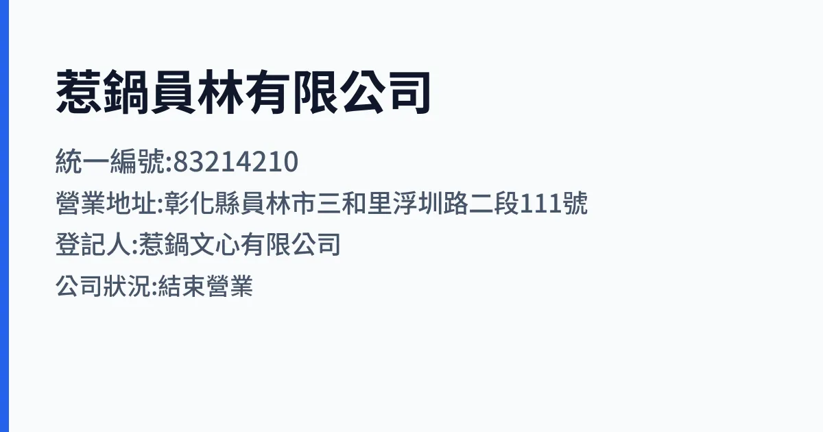 惹鍋員林有限公司 - 統編 83214210(彰化縣) 公司登記資料與營業項目詳細圖表