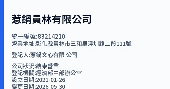 惹鍋員林有限公司的照片-統編 83214210(彰化縣) 公司登記資料與營業項目詳細圖表