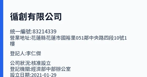 循創有限公司的照片-統編 83214339(花蓮縣) 公司登記資料與營業項目詳細圖表