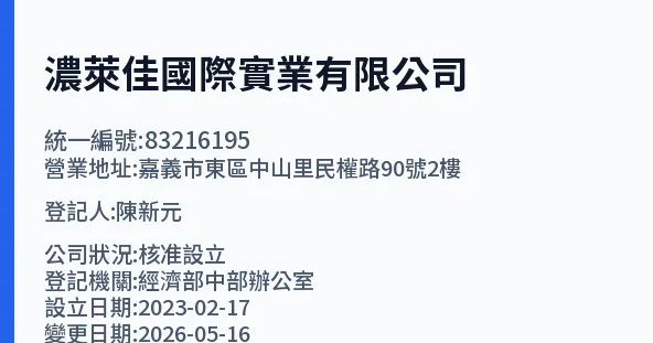 濃萊佳國際實業有限公司的照片-統編 83216195(嘉義市) 公司登記資料與營業項目詳細圖表