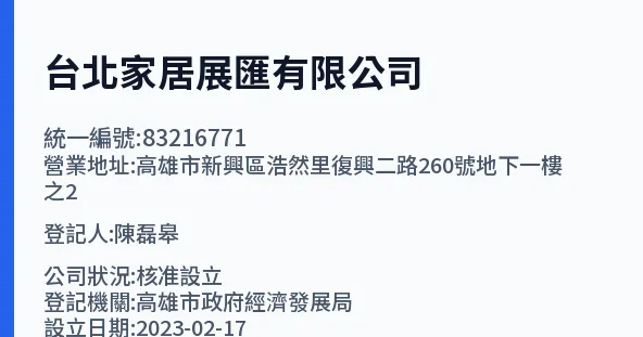台北家居展匯有限公司的照片-統編 83216771(高雄市) 公司登記資料與營業項目詳細圖表