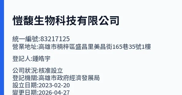 愷馥生物科技有限公司的照片-統編 83217125(高雄市) 公司登記資料與營業項目詳細圖表