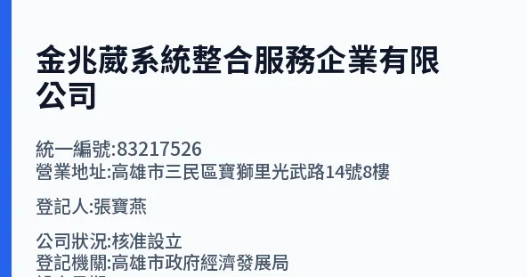 金兆葳系統整合服務企業有限公司的照片-統編 83217526(高雄市) 公司登記資料與營業項目詳細圖表