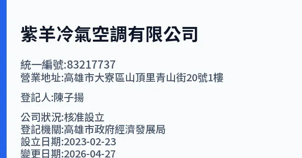 紫羊冷氣空調有限公司的照片-統編 83217737(高雄市) 公司登記資料與營業項目詳細圖表