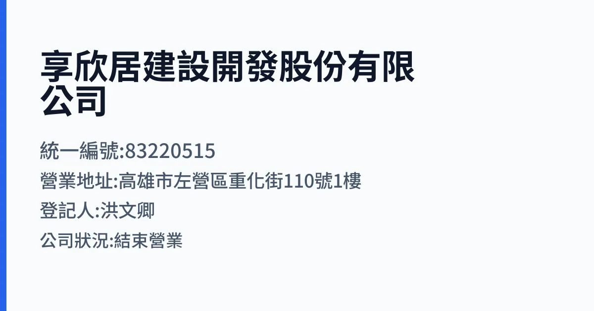 享欣居建設開發股份有限公司 - 統編 83220515(高雄市) 公司登記資料與營業項目詳細圖表