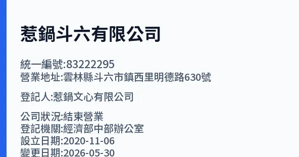 惹鍋斗六有限公司的照片-統編 83222295(雲林縣) 公司登記資料與營業項目詳細圖表