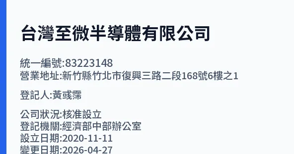 台灣至微半導體有限公司的照片-統編 83223148(新竹縣) 公司登記資料與營業項目詳細圖表
