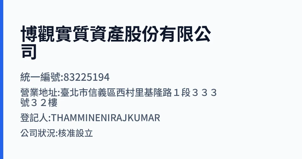 博觀實質資產股份有限公司 - 統編 83225194(臺北市) 公司登記資料與營業項目詳細圖表
