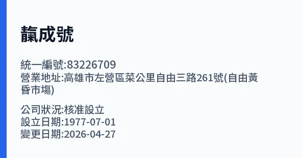 靝成號的照片-統編 83226709(高雄市) 公司登記資料與營業項目詳細圖表