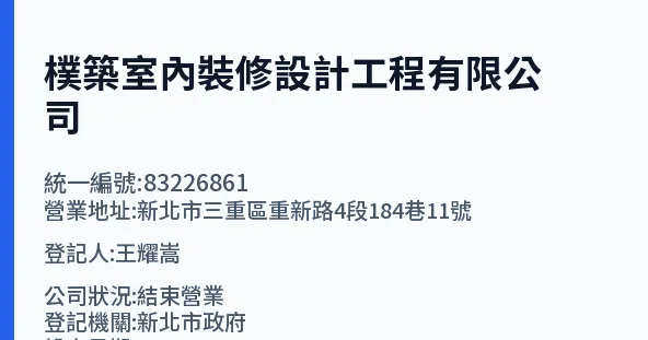 樸築室內裝修設計工程有限公司的照片-統編 83226861(新北市) 公司登記資料與營業項目詳細圖表