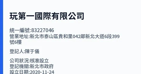 玩第一國際有限公司的照片-統編 83227046(新北市) 公司登記資料與營業項目詳細圖表