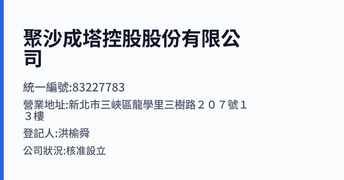 聚沙成塔控股股份有限公司 - 統編 83227783(新北市) 公司登記資料與營業項目詳細圖表