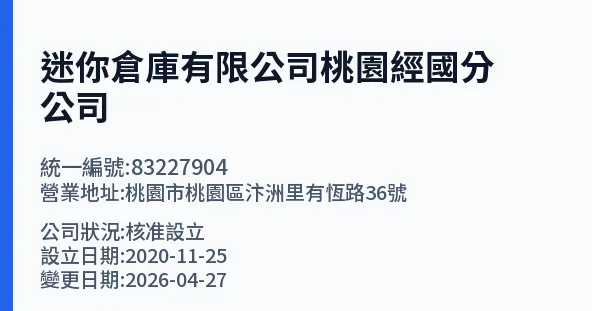 迷你倉庫有限公司桃園經國分公司的照片-統編 83227904(桃園市) 公司登記資料與營業項目詳細圖表