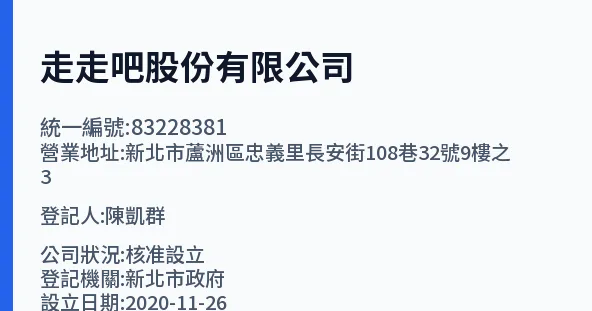 走走吧股份有限公司的照片-統編 83228381(新北市) 公司登記資料與營業項目詳細圖表