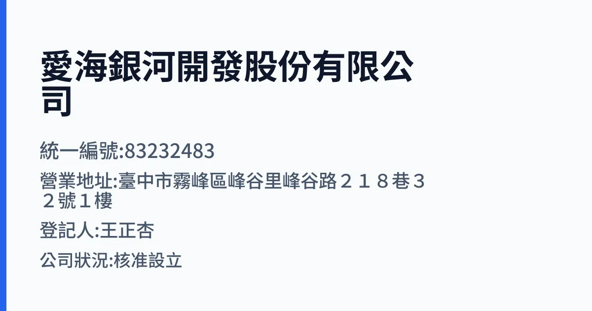 愛海銀河開發股份有限公司 - 統編 83232483(臺北市) 公司登記資料與營業項目詳細圖表