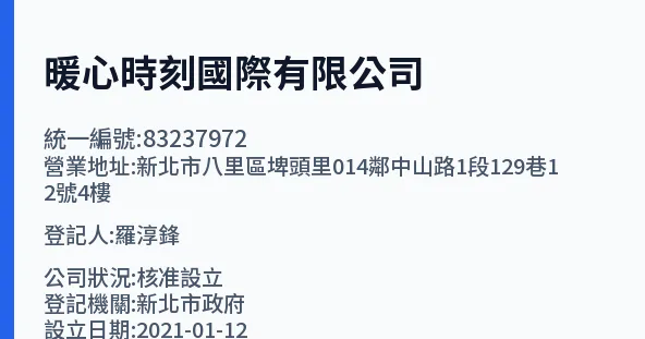 暖心時刻國際有限公司的照片-統編 83237972(新北市) 公司登記資料與營業項目詳細圖表