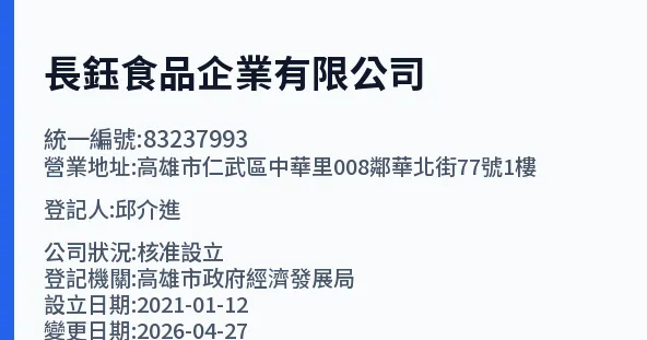 長鈺食品企業有限公司的照片-統編 83237993(高雄市) 公司登記資料與營業項目詳細圖表