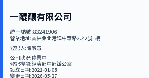 一醍釀有限公司的照片-統編 83241906(雲林縣) 公司登記資料與營業項目詳細圖表