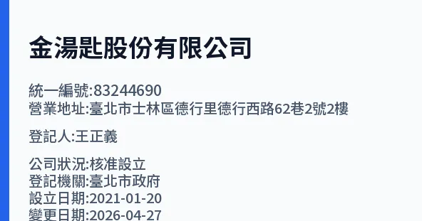 金湯匙股份有限公司的照片-統編 83244690(臺北市) 公司登記資料與營業項目詳細圖表