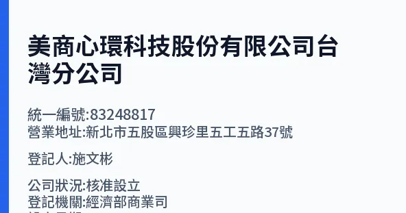 美商心環科技股份有限公司台灣分公司的照片-統編 83248817(新北市) 公司登記資料與營業項目詳細圖表