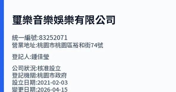 璽樂音樂娛樂有限公司的照片-統編 83252071(桃園市) 公司登記資料與營業項目詳細圖表