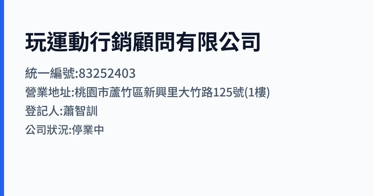玩運動行銷顧問有限公司 - 統編 83252403(桃園市) 公司登記資料與營業項目詳細圖表
