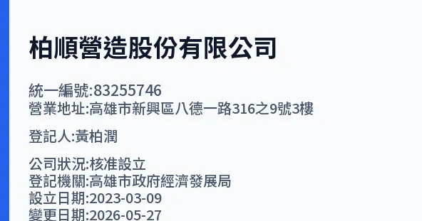 柏順營造股份有限公司的照片-統編 83255746(高雄市) 公司登記資料與營業項目詳細圖表