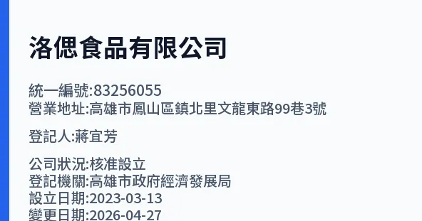 洛偲食品有限公司的照片-統編 83256055(高雄市) 公司登記資料與營業項目詳細圖表