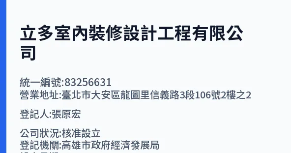 立多室內裝修設計工程有限公司的照片-統編 83256631(臺北市) 公司登記資料與營業項目詳細圖表