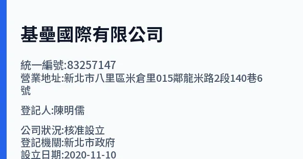 基壘國際有限公司的照片-統編 83257147(新北市) 公司登記資料與營業項目詳細圖表