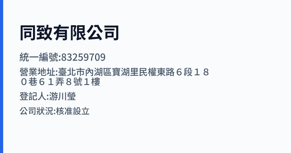 同致有限公司 - 統編 83259709(臺北市) 公司登記資料與營業項目詳細圖表